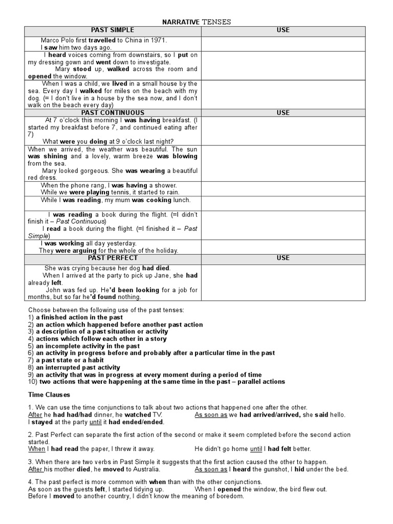 Narrative Tenses | PDF | Perfect (Grammar) | Linguistic Typology
