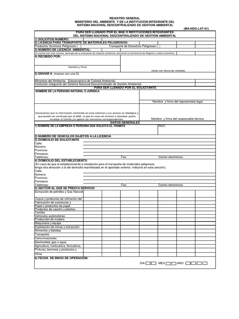 1 Formulario Ma-Hdg-Lat-01 (Anexo 1) | PDF | Transporte | Naturaleza