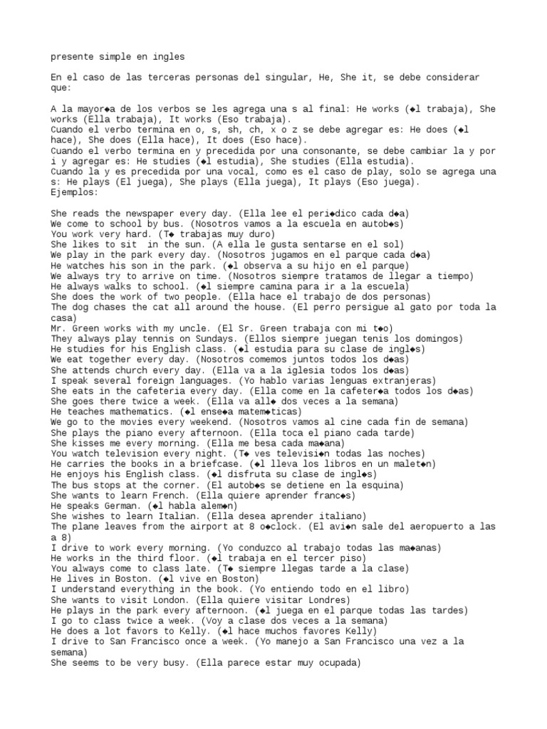 Reglas para la formación del presente simple en inglés en tercera ...