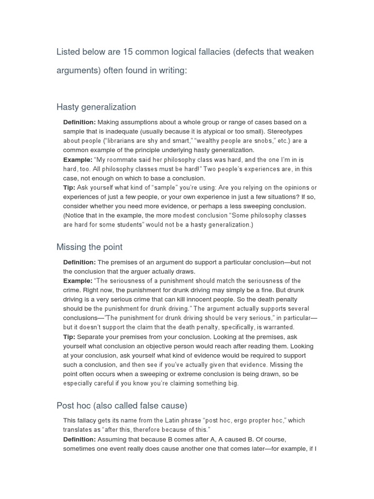 Common Logical Fallacies | PDF | Fallacy | Argument