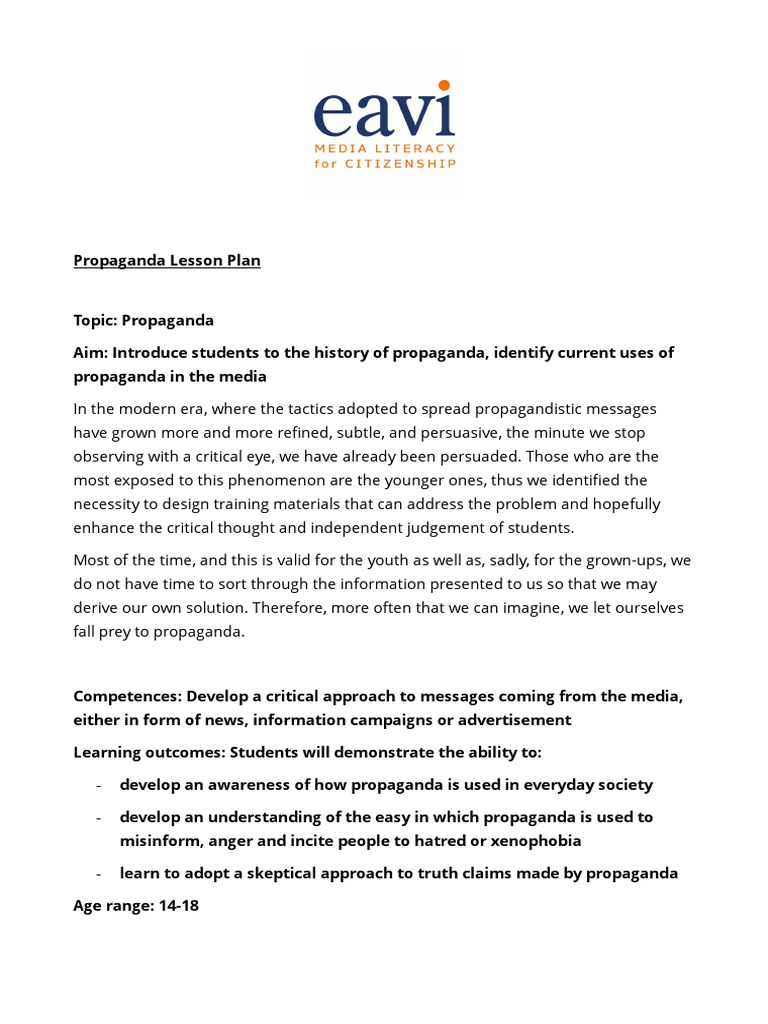 Propaganda Lesson Plan | PDF | Propaganda | Advertising