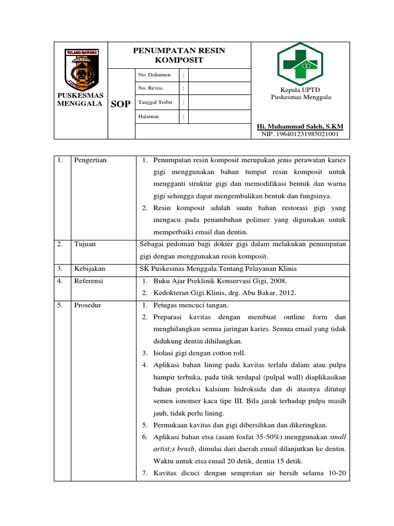 SOP Restorasi Resin Komposit | PDF | Sains & Matematika