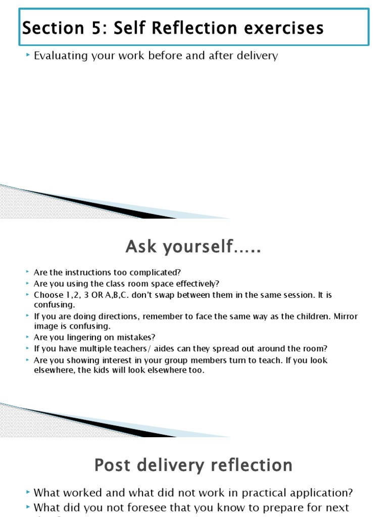 Section 5: Self Reflection Exercises: Evaluating Your Work Before and After Delivery | PDF