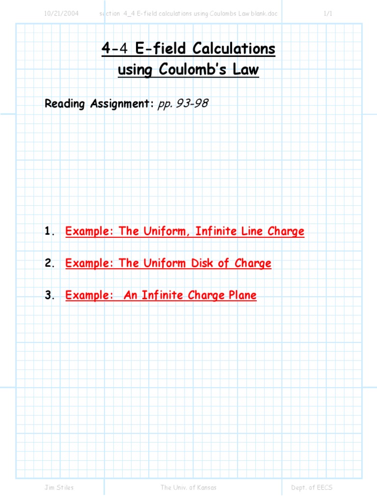 4-4 E-Field Calculations Using Coulomb's Law: Reading Assignment | PDF ...