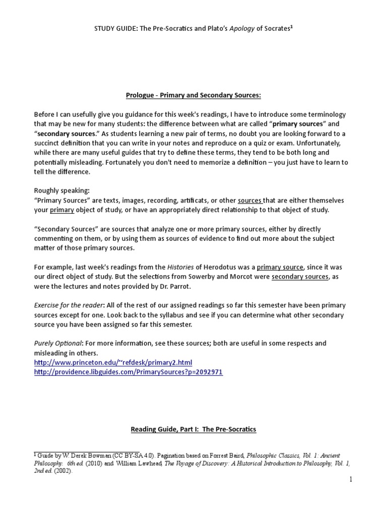 Prologue - Primary and Secondary Sources | PDF | Socrates | Apology (Plato)