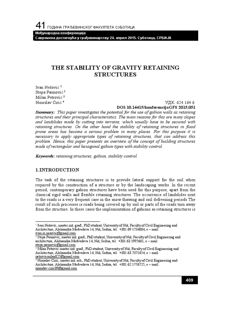 Stability of Gabion Wall | PDF | Deformation (Mechanics) | Landslide