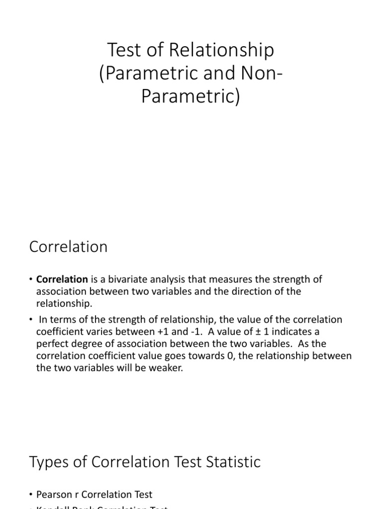 Test of Relationship (Parametric and Non Parametric) | PDF | Spearman's ...