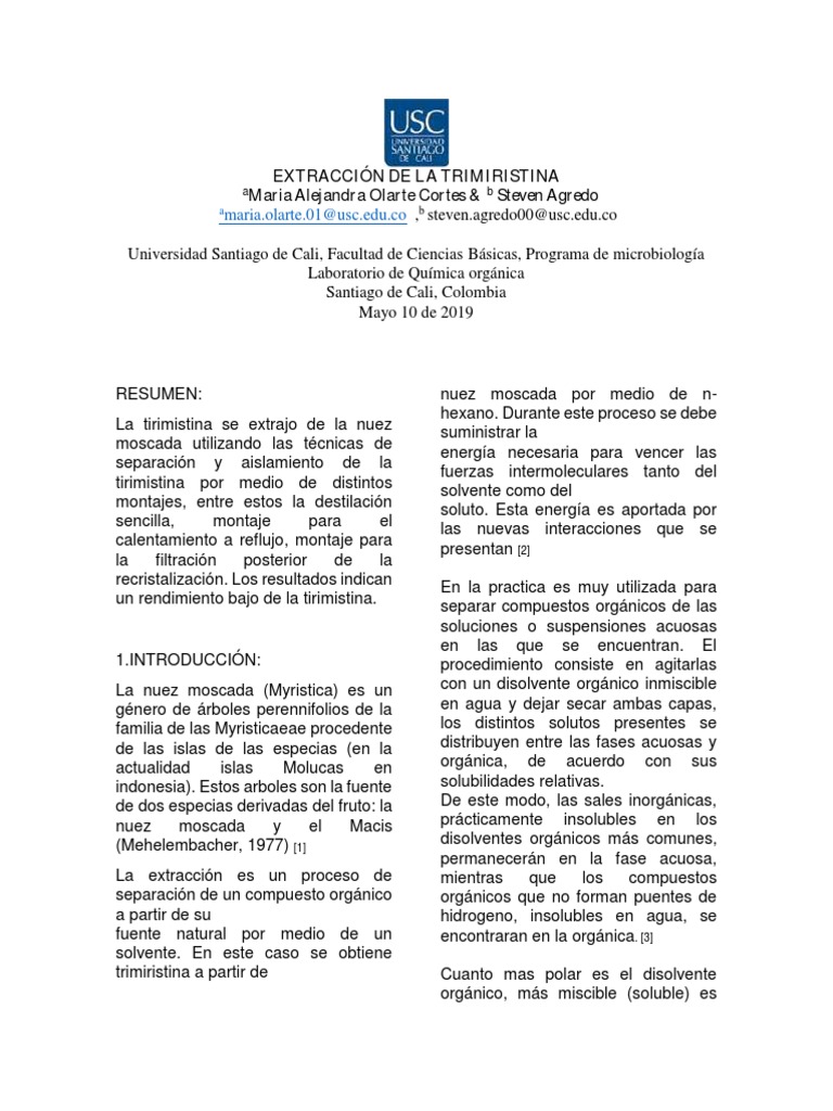 Extracción de La Trimiristina PDF | PDF | Solvente | Química Física