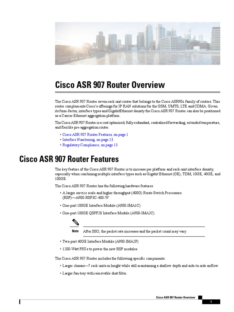 Cisco Asr 907 Router Overview | PDF | Power Supply | Coaxial Cable