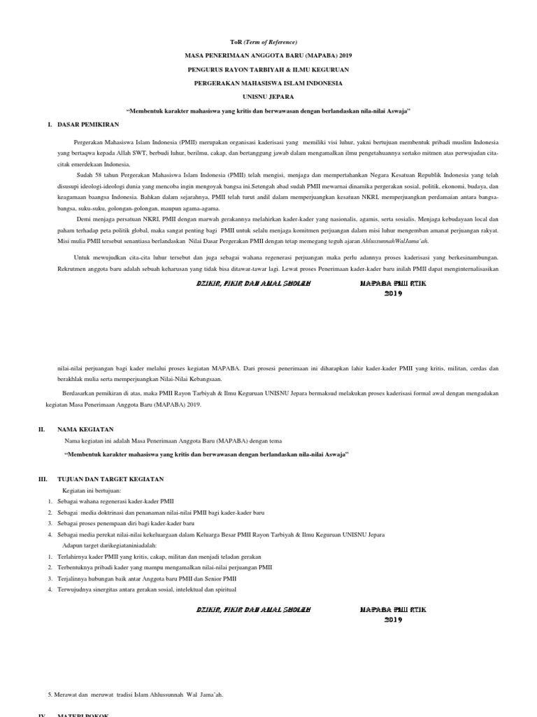 Tor Mapaba Pmii Rtik 2019 | PDF