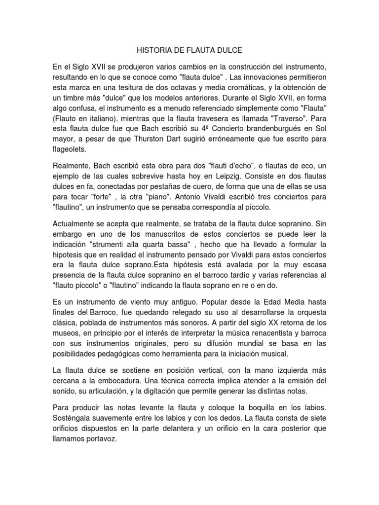 Historia de la flauta dulce | PDF | Grabadora (instrumento musical ...