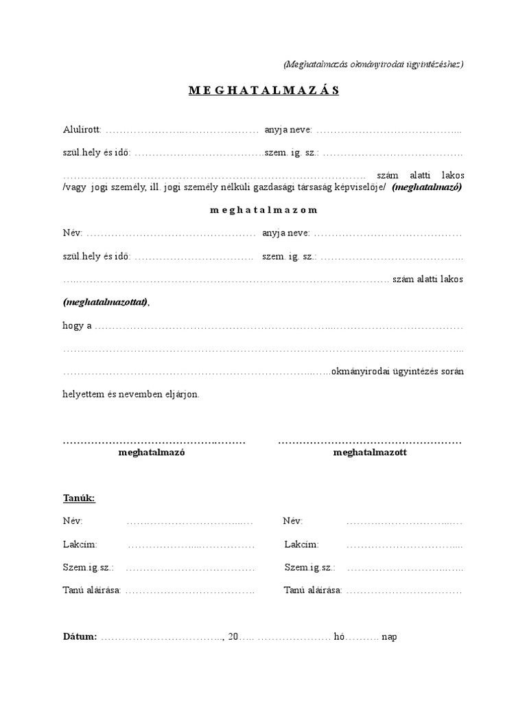 Meghatalmazas Okmanyiroda Doc | PDF