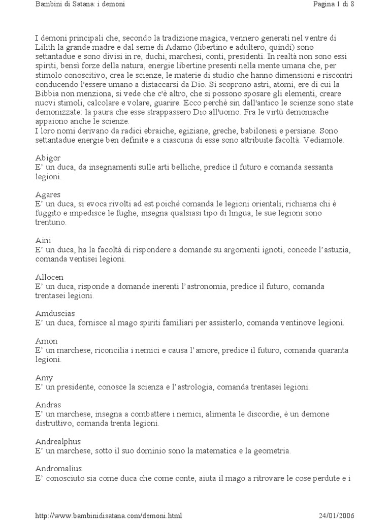Classificazione Dei Demoni (Re, Duchi, Marchesi, Conti, Presidenti) | PDF