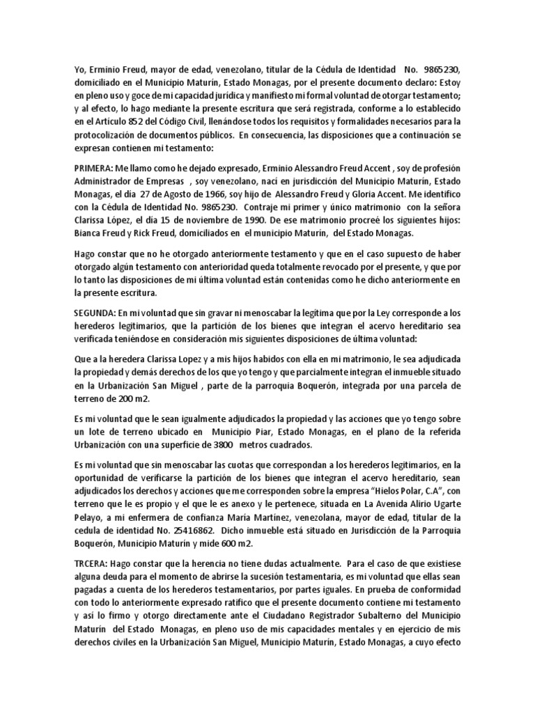 Testamento Con Legado | PDF | Voluntad y testamento | Herencia