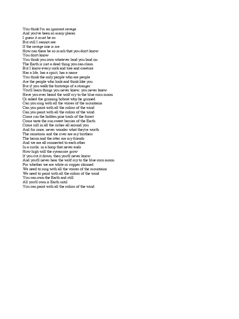 Colors of The Wind Lyrics