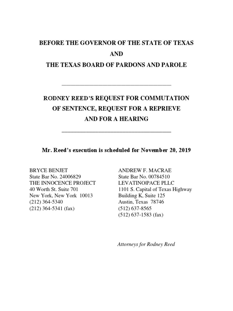 Rodney Reed Request For Commutation | Download Free PDF | Pardon ...