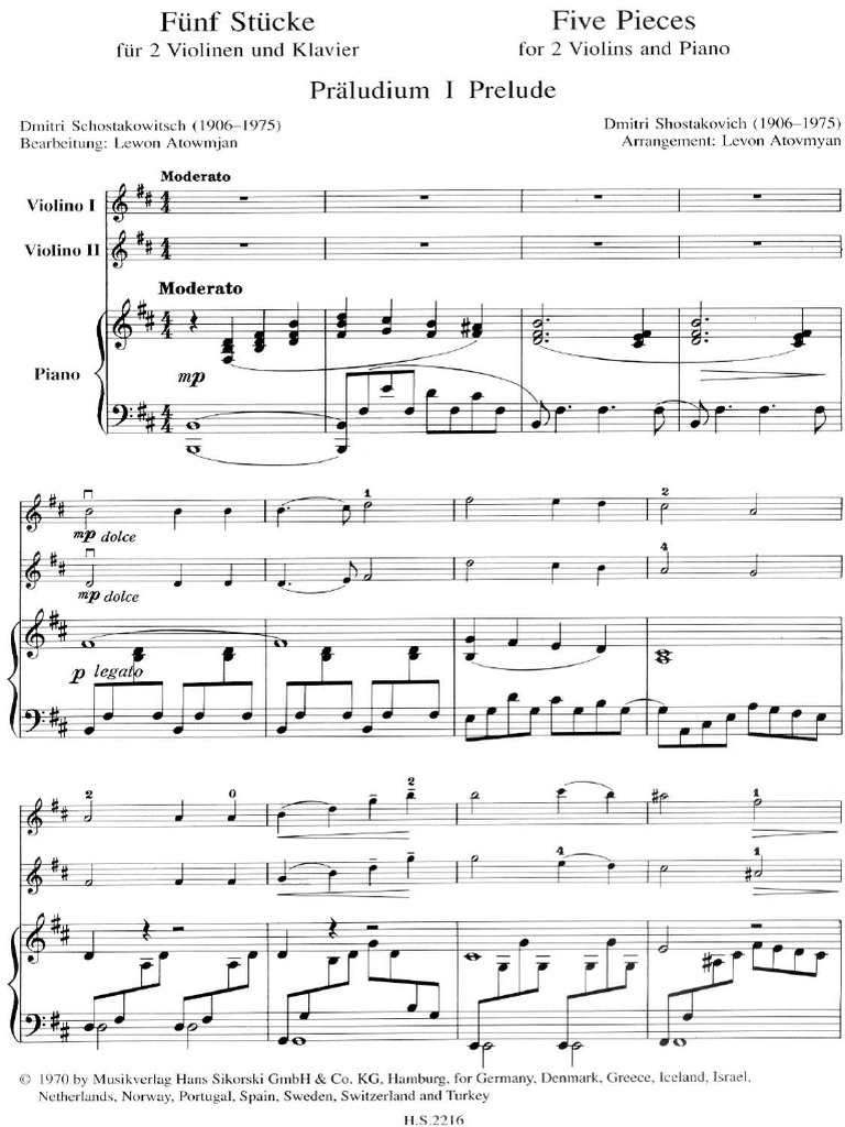 Shostakovich 5 Pieces For 2 Violins and Piano PDF | PDF