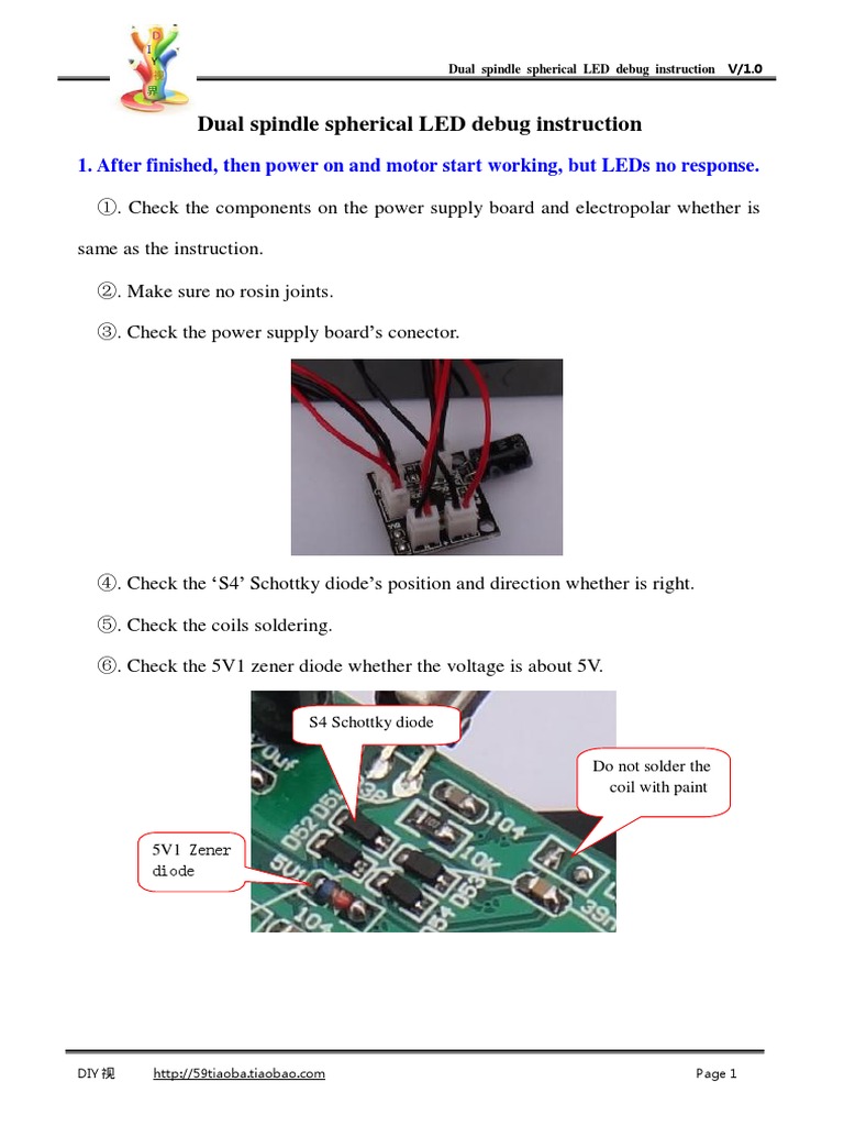 Dual spindle spherical LED debug instruction | PDF | Diode | Electronics