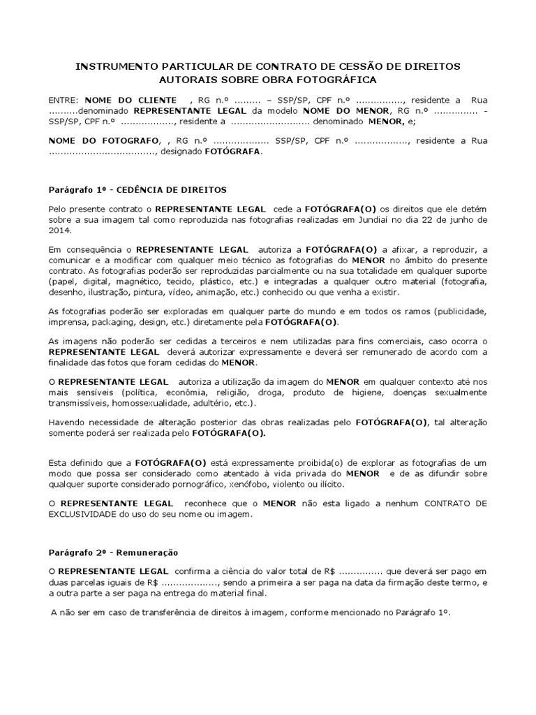 Modelo de Contrato Que Uso para Menores | PDF | Imagem | Câmara dos ...