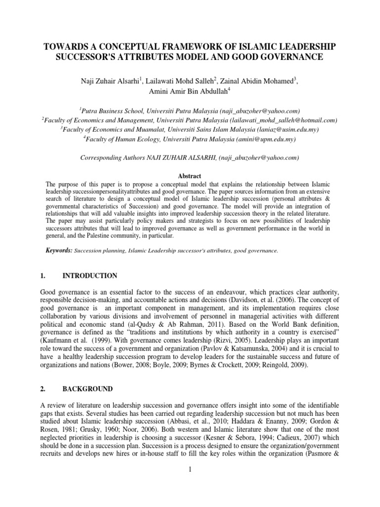Towards A Conceptual Framework of Islamic Leadership Successor'S ...