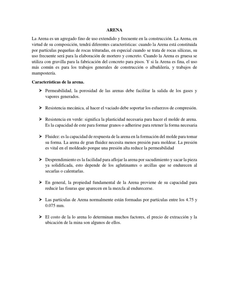 Características de la arena en construcción | PDF