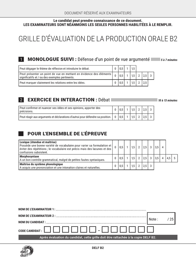Grille Evaluation Production Orale Delf b2 TP | PDF | Linguistique | Sciences cognitives