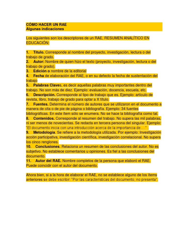 Guía para Elaborar un RAE en Educación | PDF