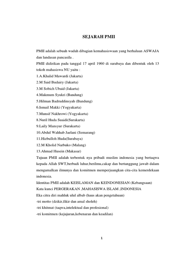 Sejarah Pmii | PDF | Ilmu Sosial