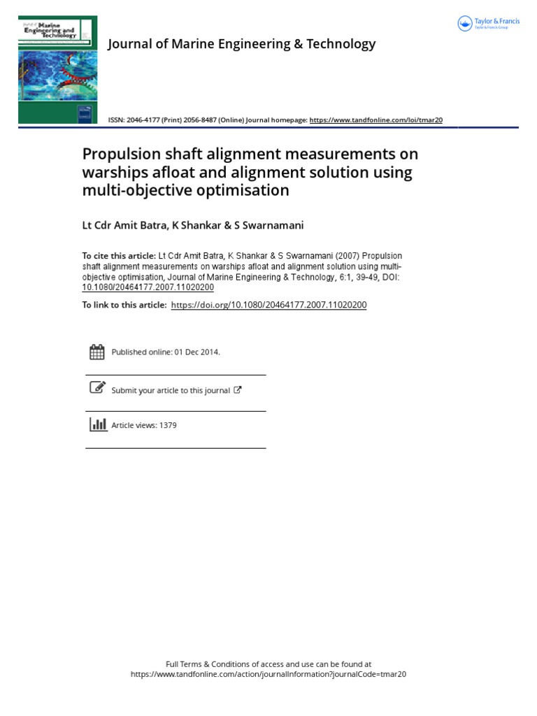 Propulsion Shaft Alignment Measurements On Warships Afloat and ...