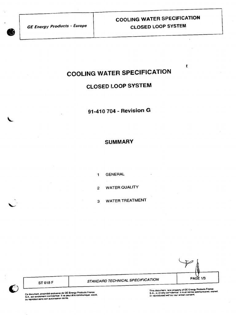 Cooling Water Specifications | PDF