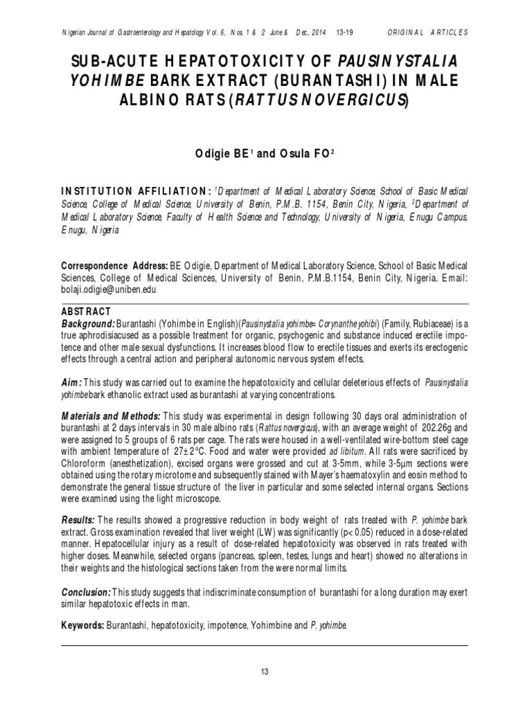 Yohimbe Bark Extract (Burantashi) in Male: Sub-Acute Hepatotoxicity of ...