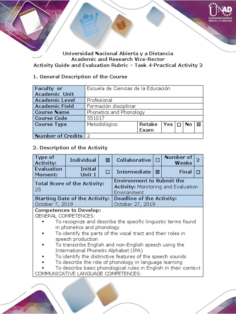 Activity Guide and Evaluation Rubrics - Task 4 - Practical Activity 2 | PDF | Phonology | Plagiarism