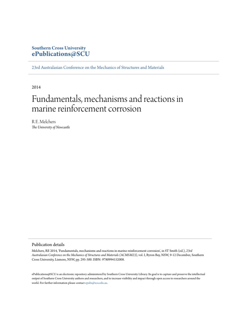 Fundamentals Mechanisms and Reactions in Marine Reinforcement Corrosion ...