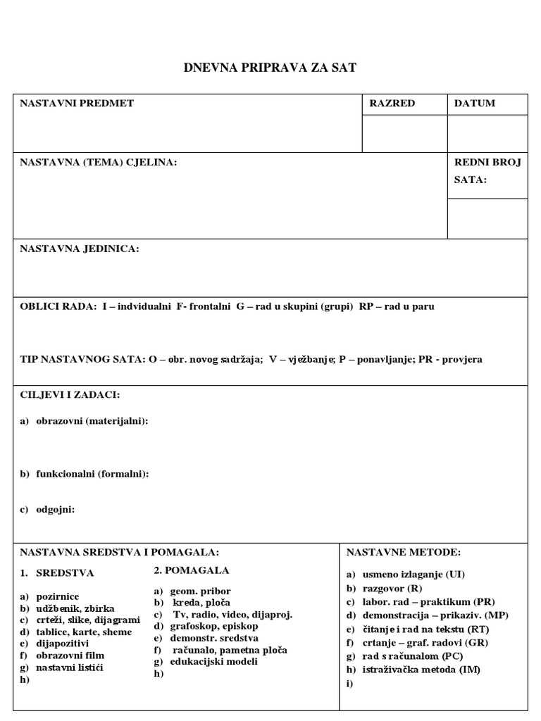 Dnevna Priprava Za Sat | PDF