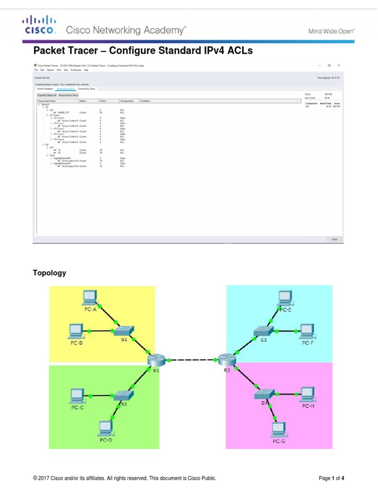 4.1.3.5 Packet Tracer - Configure Standard IPv4 ACLs | PDF | Router (Computing) | Computer Network