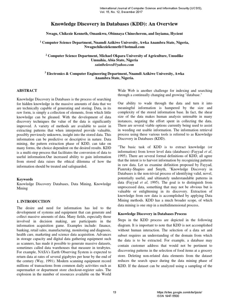Knowledge Discovery in Databases (KDD) : An Overview | PDF | Data ...