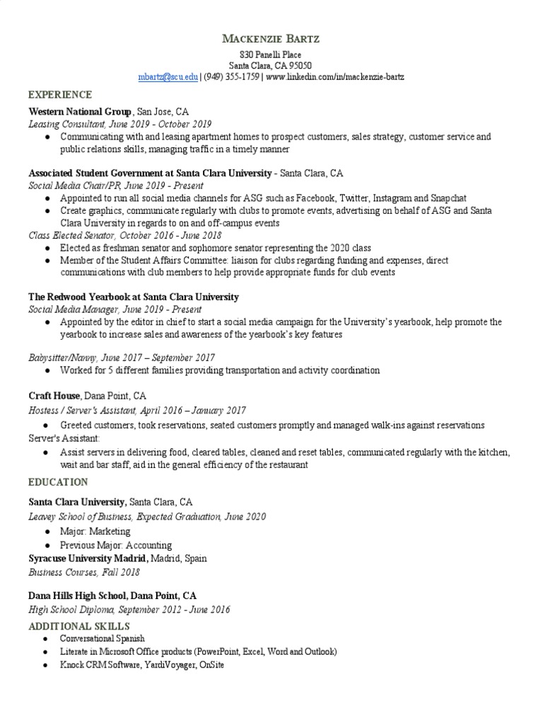 Resume Mackenzie Bartz 1 | PDF | Social Media | Popular Culture & Media Studies