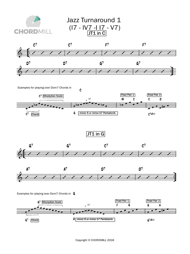 Jazz Turnaround 1 I7 IV7 I I7 V7 in 12 Keys | PDF | Musical Techniques ...
