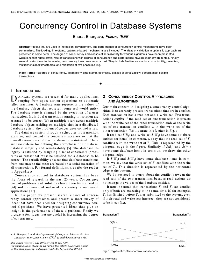 Concurrency Control in Database Systems: Bharat Bhargava, Fellow, IEEE | PDF | Database ...