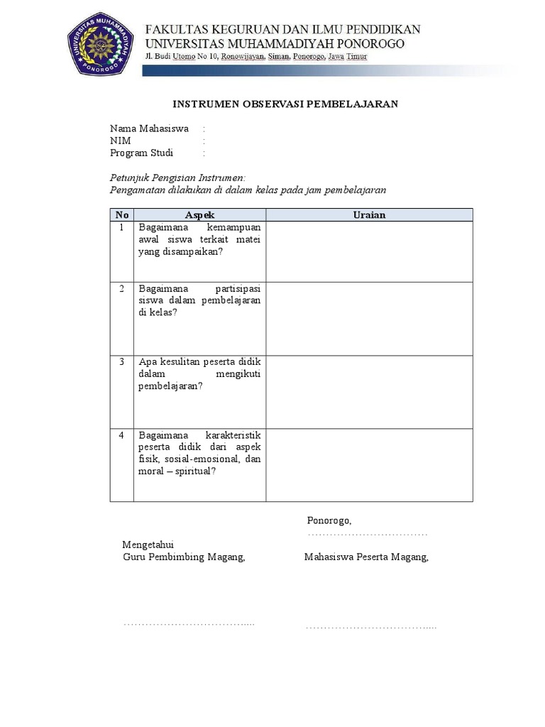 Instrumen Observasi | PDF
