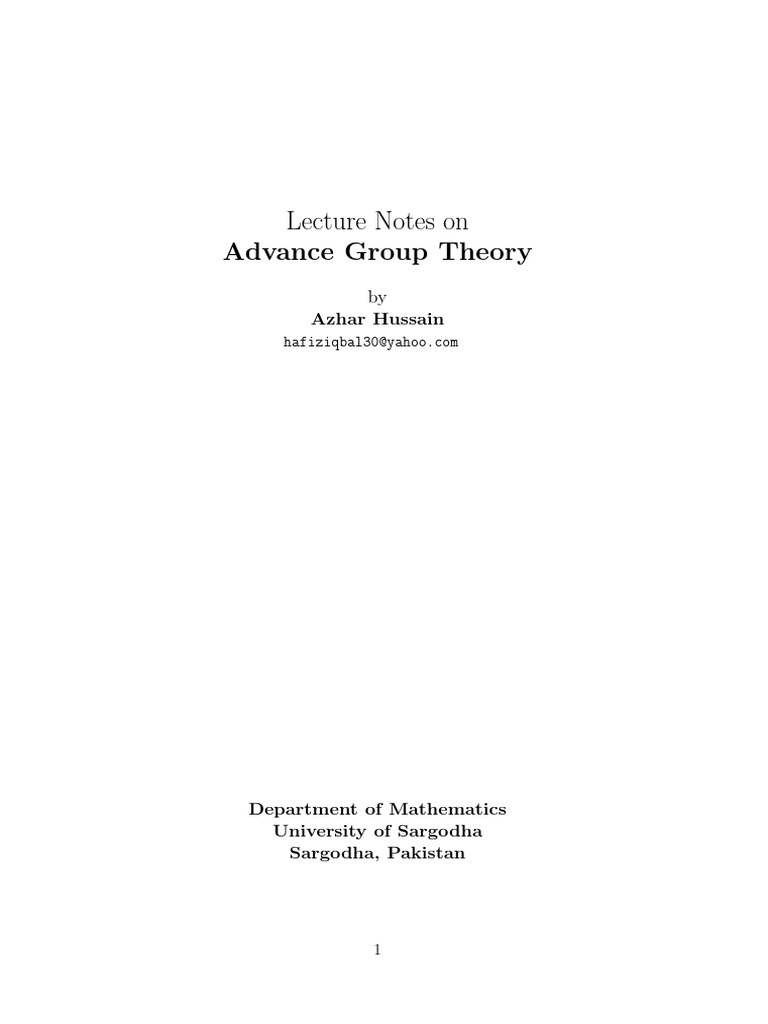 Lecture Notes On Advance Group Theory: by Azhar Hussain | Download Free ...