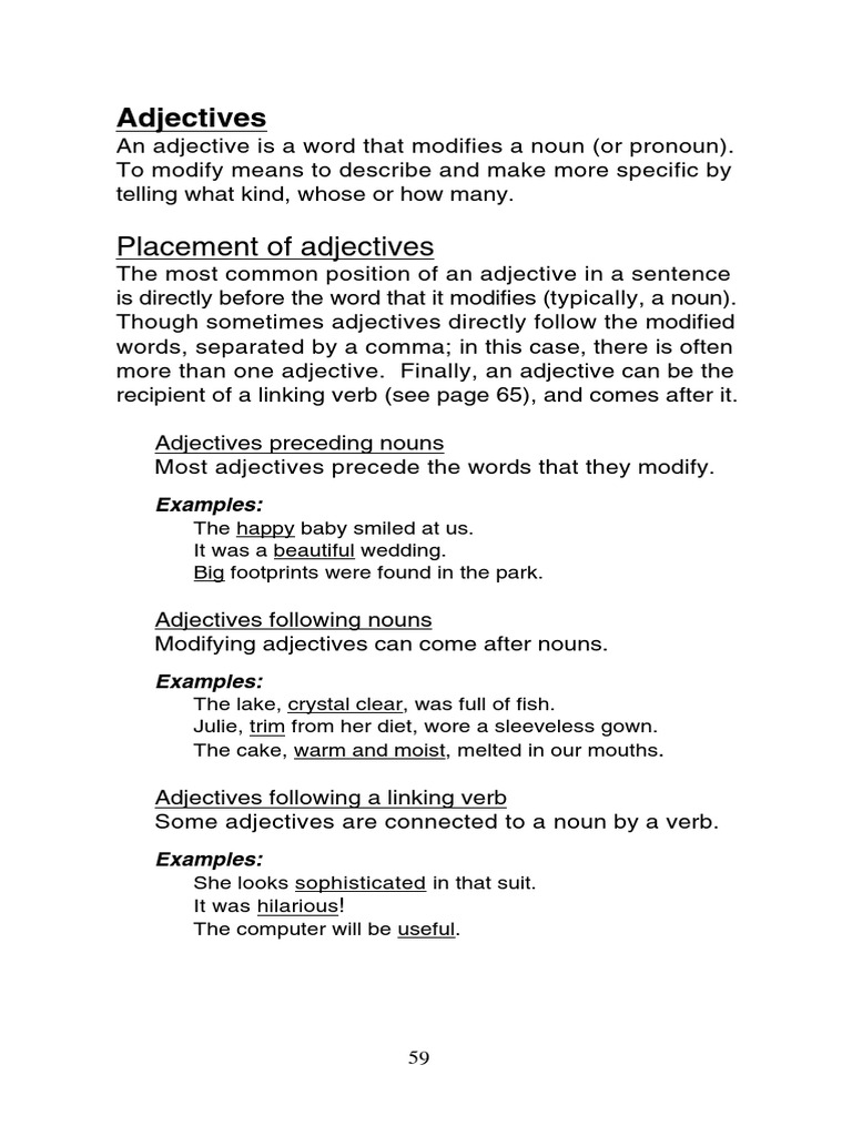 Placement of Adjectives | PDF | Adjective | Noun