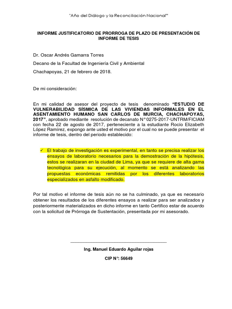 PRORROGA INFORME TESIS