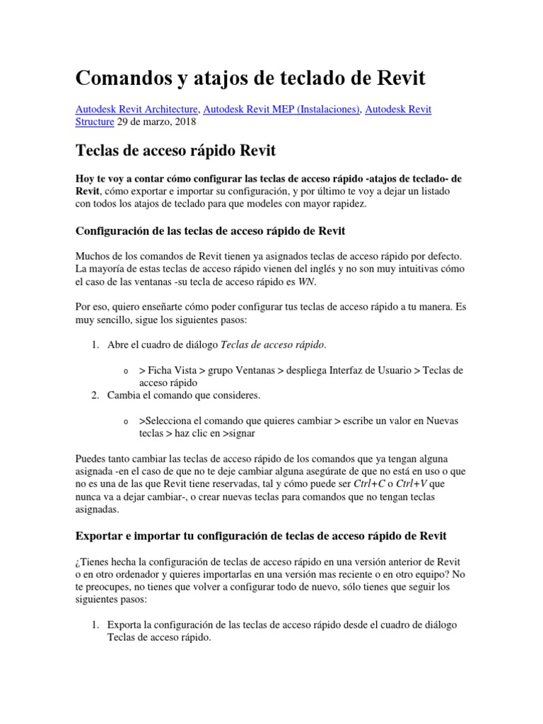 Comandos y Atajos de Teclado de Revit | PDF | Autodesk Revit | Áreas de ...