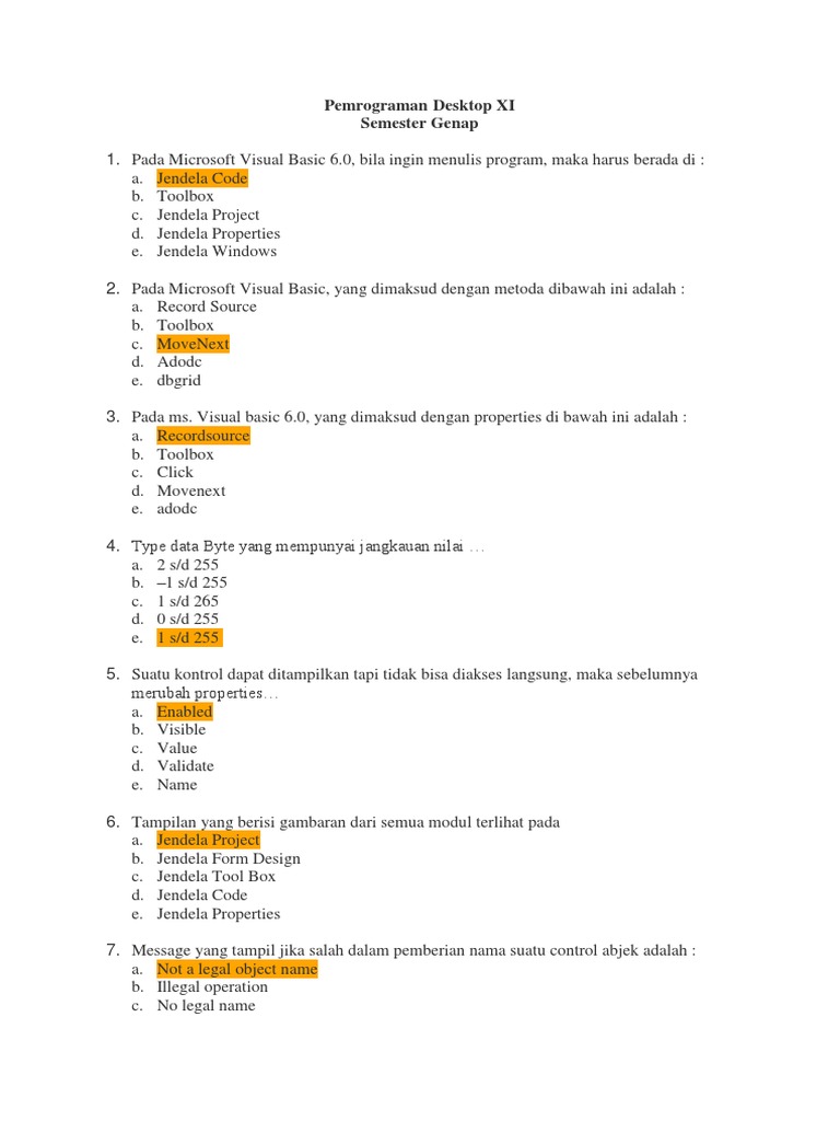 Soal Pemrograman Desktop - Genap - XI RPL 2018 | PDF