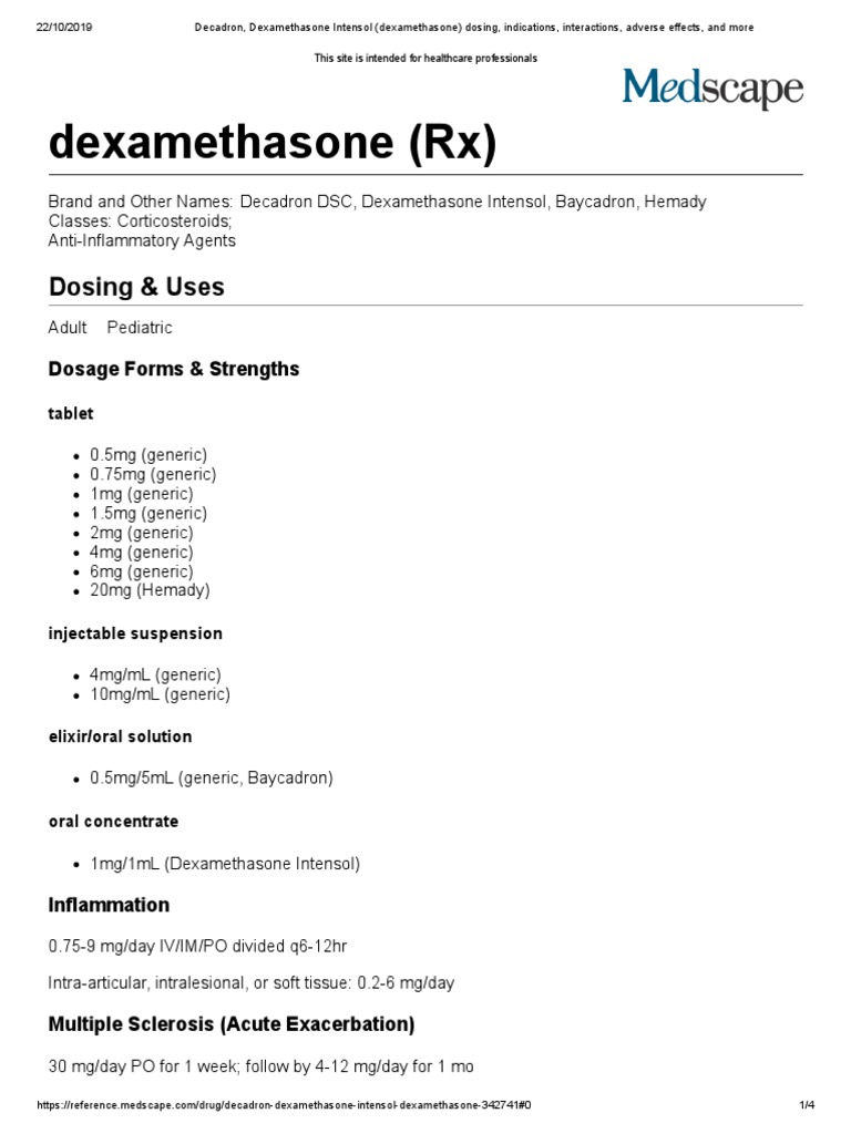 Dexamethasone (RX) : Dosing & Uses | PDF | Pharmacology | Clinical Medicine