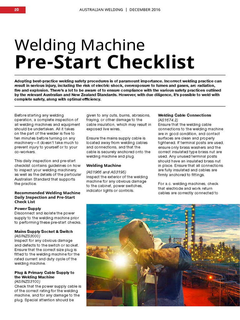 Welding Machine Pre-Start Checklist | Download Free PDF | Welding ...