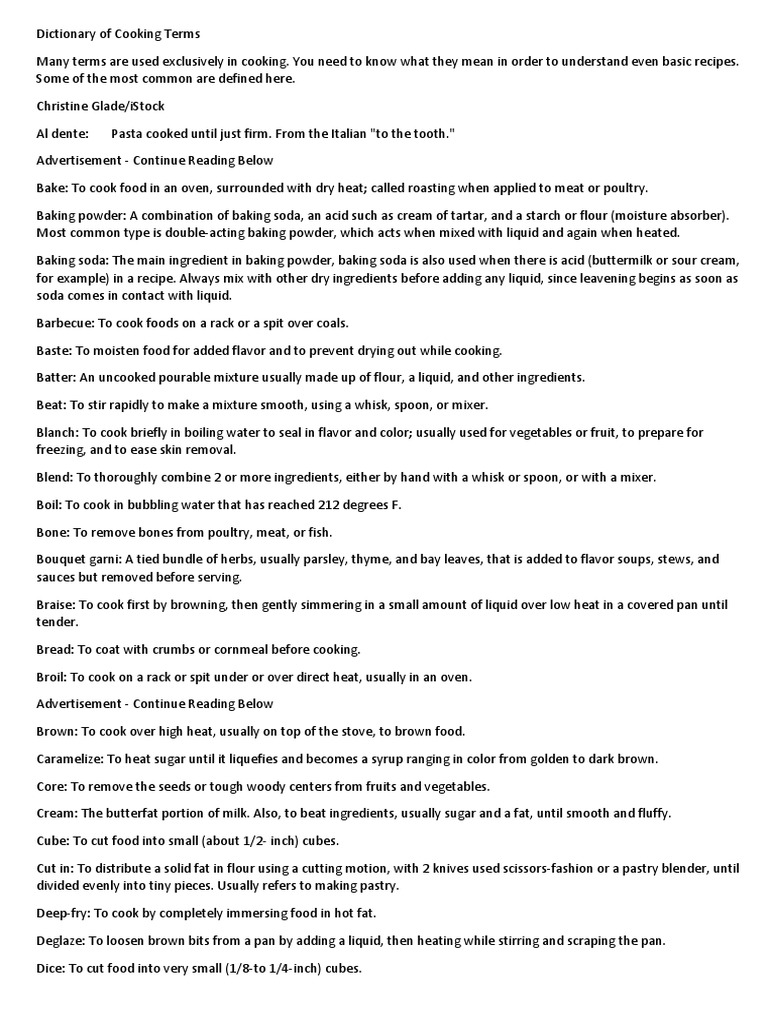 Dictionary of Cooking Terms | PDF | Baking | Baking Powder