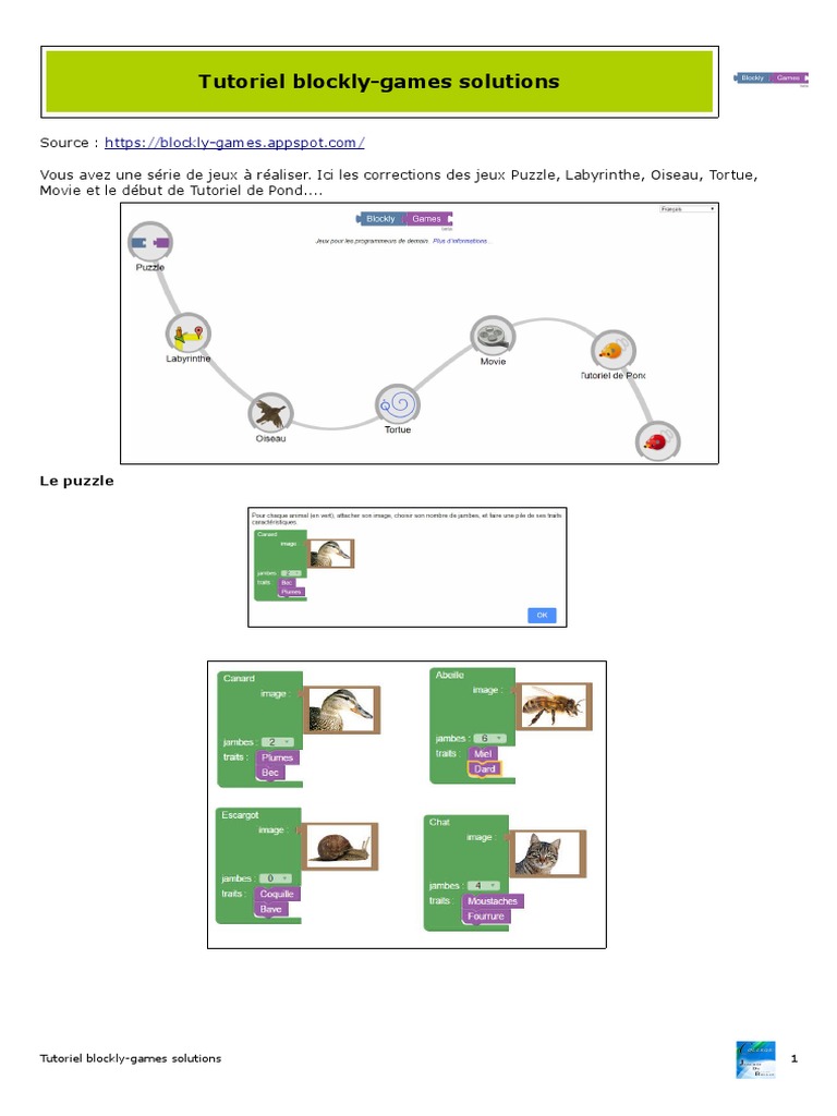 Tutoriel Blockly Games Solutions Suite | PDF