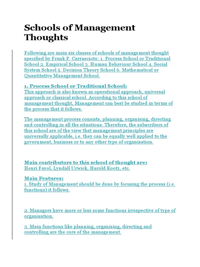 Overview of Management Thought Schools | PDF | Decision Making | Thought